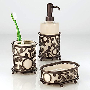 iDesign Ceramic Soap Dispenser Pump, The Vine Collection - 13oz, 3.5" x 3.5" x 8.75", Vanilla and Bronze