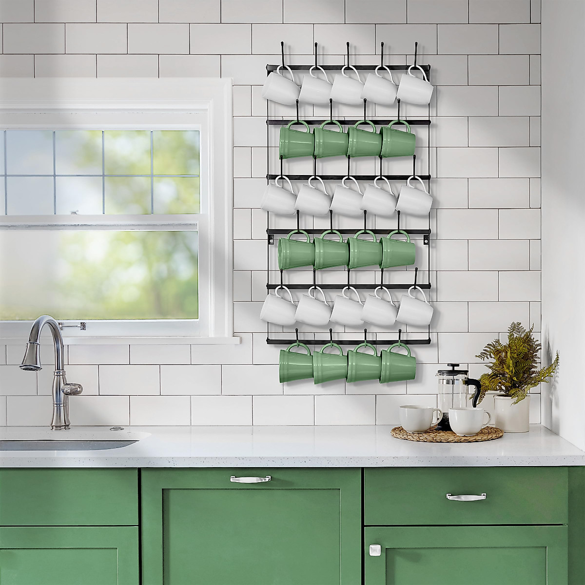 Sorbus Mug Rack Cup Holder - Wall Mounted Home Storage Mug Hooks with 6-Tier Display Organizer for Coffee Mugs, Tea Cups, Mason Jars, and More – Holds 27 Mugs – Black Metal (Large)