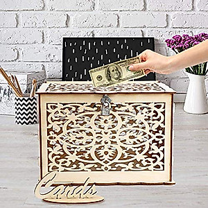 Funyear DIY rustic Wedding Card Box with Lock, Wooden Gift Card Box Holder Money Box for Wedding Reception Deco, Baby Showers, Birthday Party Decorations