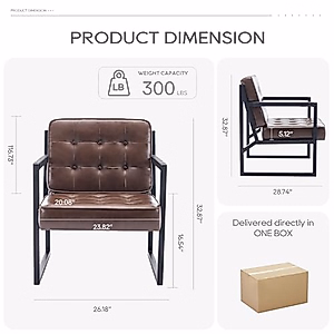 COLAMY Mid Century Modern Accent Chair Set of 2, Comfy Living Room Chair, Brown Leather Accent Chair, Faux Leather Reception Armchair with Metal Legs for Living Room Bedroom Reception Office, Brown