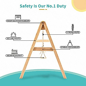 Wooden Toddler Swing Set, 100% Natural Wood Kids Swing with 2 Seats, Swing Sets for Backyard, for Playroom, Stable and Durable Swing Set for Kids, Indoor Toddler Swing, Indoor Outdoor, Ages 3-10