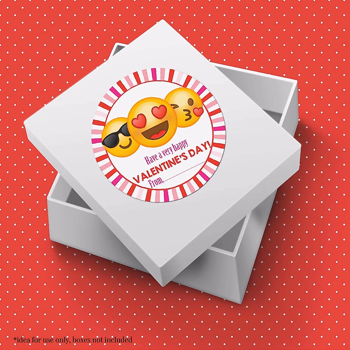 Emoji Heart Valentine Party Favor Sticker Labels, 40 2" Party Circle Stickers by AmandaCreation, Great for Classroom Valentines, Envelope Seals, Gifts & Treats