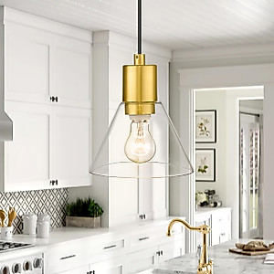 LMS 1-Light Gold Glass Pendant Light, Modern Kitchen Pendant Hanging Light with Clear Glass Shade in Gold Finish, LMS-103