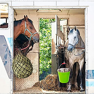 4 Pcs Slow Feed Hay Feeder for Horses, 2 x 2 Holes 40 Inch Length Goat Feed Hay Net Adjustable Nylon Hanging Strap Hay Bags for Horses Feed, Trailer and Stall, Reduce Waste, Black