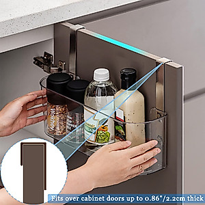EsLuker.ly 2 Pack Over Cabinet Door Organizer Holder, 2 Styles Plastic Cabinet Storage Basket for Kitchen Pantry Bathroom| Hang Outside or Inside Door (Single Grid & Three Grids, Clear)