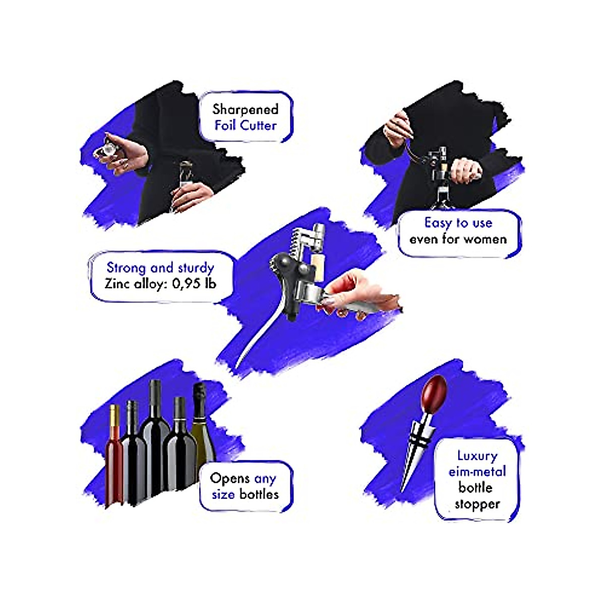 RedNoel Wine Corkscrew Opener Set Legend Bottle Opener Wine Opener Wine Accessories Opener Wine Corkscrew Opener Lever Cork Wine Kit: With Foil Cutter,Wine Stopper And Extra Spiral (Silver Old)