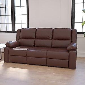 Flash Furniture Harmony Series Brown LeatherSoft Sofa with Two Built-In Recliners