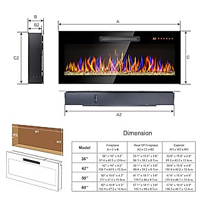 50 Inch Smart Linear Electric Fireplace - Recessed in-Wall and Wall-Mount Heating Device, Multiple Flame Colors, Space-Saving Heater with Remote Control(50'')