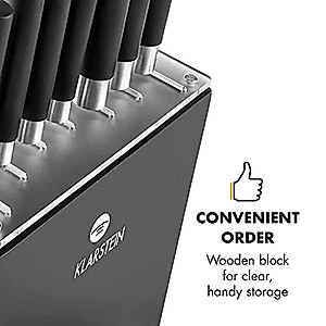 KLARSTEIN Kitano - 8 Piece Professional Chef Kitchen Knives Set with Block, Stainless Steel Blades, Anti-Slip Handles, Japanese Design, Touch of Far East - Piano Black