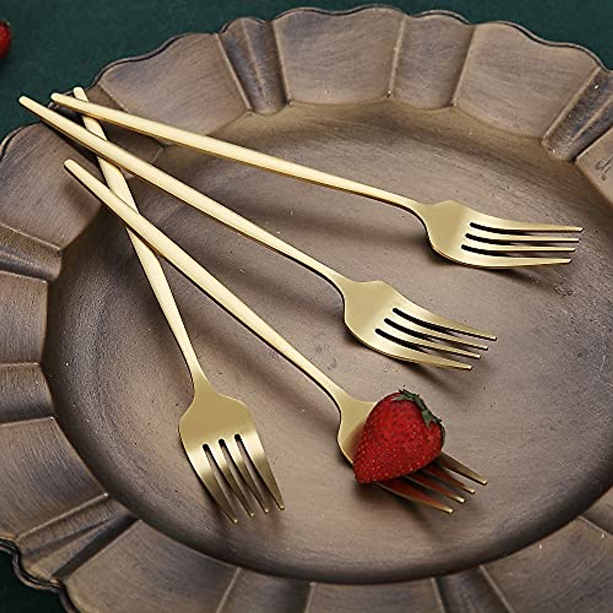 Matt Gold Dinner Forks 6 Piece, Stainless Steel 8.4'' Forks Silverware Set, Dessert Forks, Table Forks, Salad Forks for Home, Kitchen or Restaurant, Dishwasher Safe