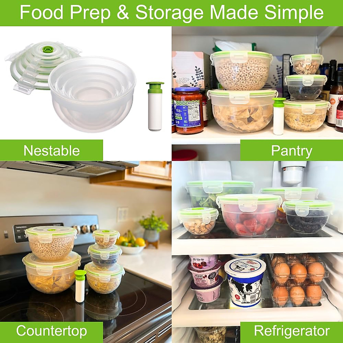 Lasting Freshness 9 piece Vacuum Seal Food Storage Containers with Vacuum Pump, Airtight and Leak Proof, Vacuum Sealed Food Storage Containers, Meal Prep Containers, Keep Food Fresh up to 5 X Longer