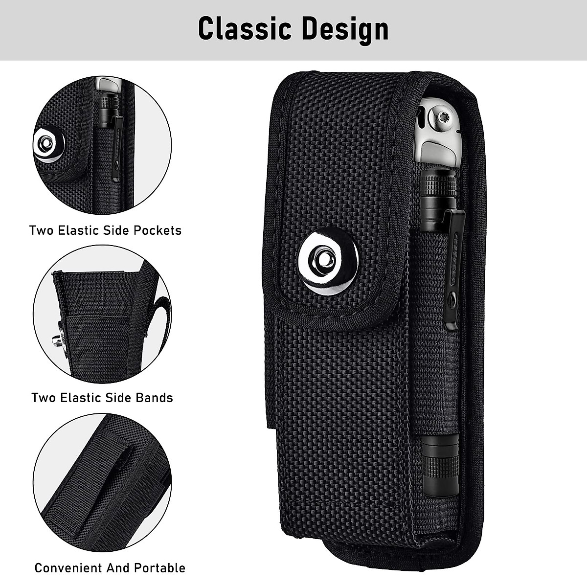 ykooe Multitool Sheath Compatible with Leatherman Wave Plus Surge Wingman Nylon Men Snap Tool Holster, Black