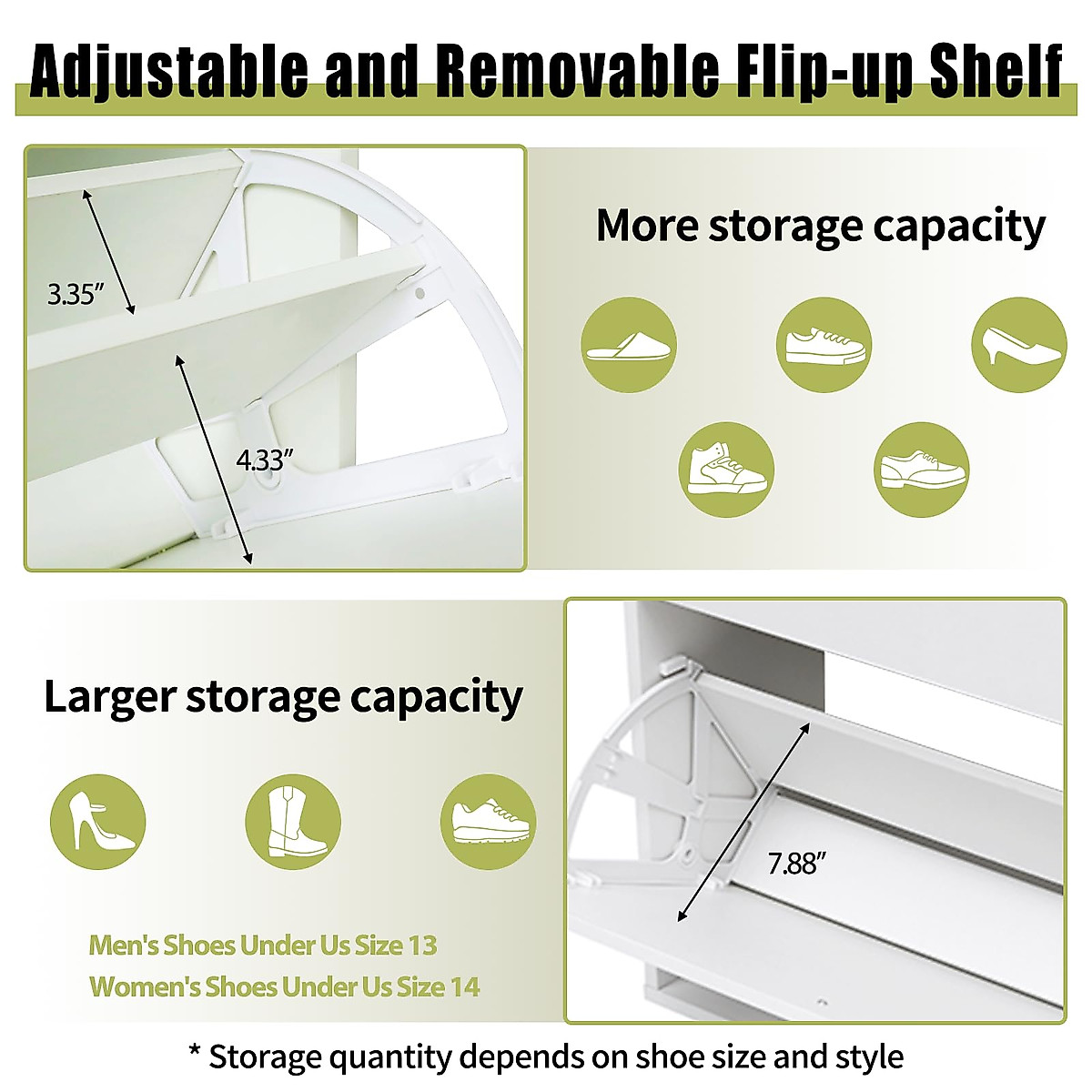 KUMIUNION Shoe Storage Cabinet with 2 Flip Drawers, Slim Freestanding Storage Racks for Entryway, Hallway, Hidden Narrow Shoe Organizers Perfect for Heels, Boots, Slippers, White with Shelf
