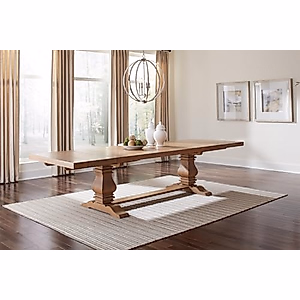 Coaster Home Furnishings Florence Traditional Farmhouse Rectuangular 126-inch Double Pedestal Planked Wood Top Extension Leaf Dining Table Rustic Smoke 180201