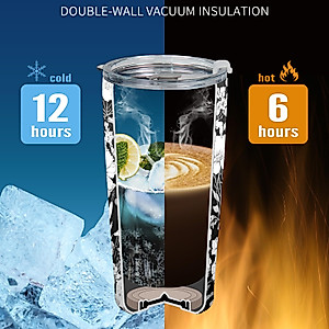 QWEUIOP 20oz Insulated Travel Coffee Mug Hand Drawn White Flowers Stainless Steel Tumbler with Lid Double Wall Vacuum Coffee Cup For Hot and Cold Drinks14494