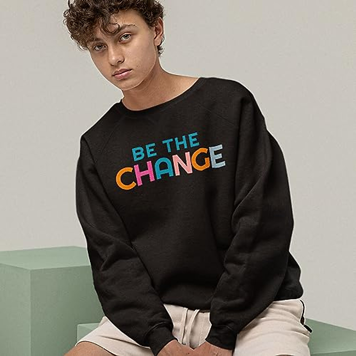 Be the Change Raglan Sweatshirt - Men Gift Ideas - Gifts for Men - Heather Gray, XL