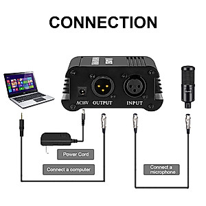 Aokeo 48V Phantom Power Supply Powered by USB Plug in, Included with 8 feet USB Cable, Bonus + XLR 3 Pin Microphone Cable for Any Condenser Microphone Music Recording Equipment