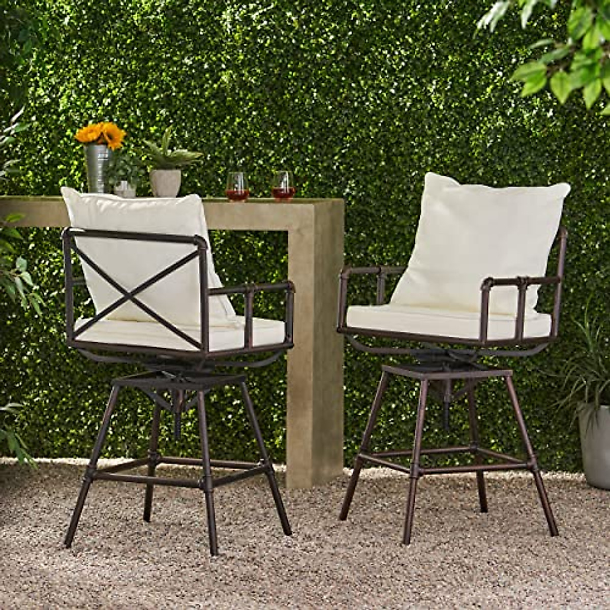 Christopher Knight Home Northrup Pipe Outdoor Adjustable Barstools, 2-Pcs Set, Black Copper