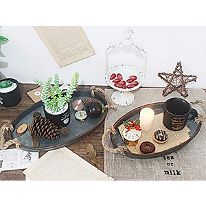 Funerom 13.9X 8.8 inch Galvanized Metal Oval Tray with Rope Handle，Farmhouse Serving Tray.
