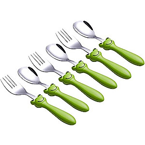 ANNOVA Kids Silverware 6 Pieces Set Children's Flatware - Stainless Steel Cutlery - 3 x Safe Forks, 3 x Dinner Spoons - Safe Toddler Utensils Without Knives for Lunch Box BPA Free (Frog x 6 PCS)