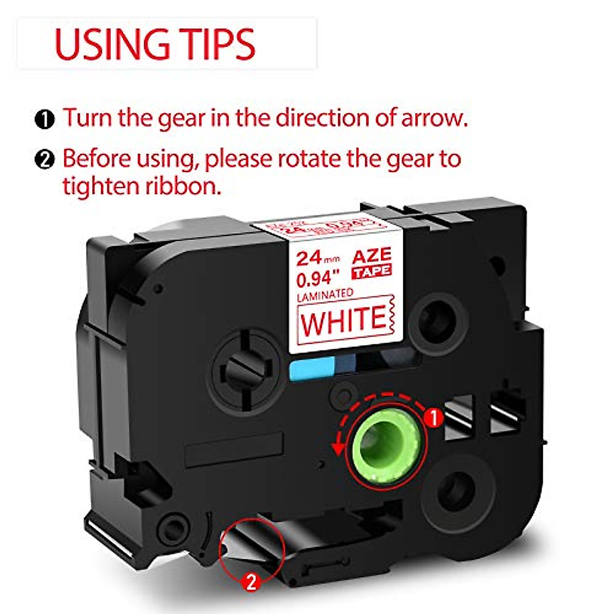GREENCYCLE Compatible for Brother TZe-252 TZe252 Label Tape 24mm 0.94 Inch 1" Red on White Laminated Label Cartridge for PT2730 PT9600 PTD600VP PTD800W, PTH500LI PTP700 PTP710BT PTP750, 10 Pack