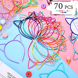 Chunyin 70 Pcs Cat Ears Headband for Kids Girls Women Plastic Headbands, 14 Colors (5 Pieces for Each Color)
