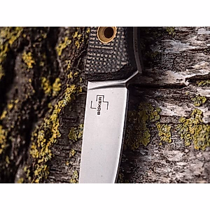 Boker Plus Bark Beetle - 3.62" 1095 Matte Coated Carbon Steel Blade with Olive Green Canvas Micarta Scales and Leather Sheath Designed by Sandor Hegyes - 02BO039