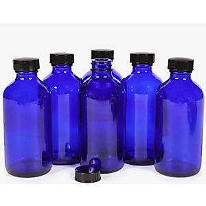 Vivaplex, 6, Large, 8 oz, Empty, Cobalt Blue Glass Spray Bottles with Black Trigger Sprayers and Lids
