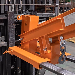 Titan Attachments Fork Mounted Jib Boom Crane Attachment, Manual Telescoping Boom Extends Up to 138â€, Pivots Up to 45 Degrees, 6,000 LB Lift Capacity, Two Swivel Hooks, Adjustable Hook Points