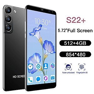 2023 Smartphone, Android Telephone S22+ 3G Smartphone Deca Core 512MB ROM 4GB RAM Mobile Phone US PLug with Earphone, Holiday Gift for Family (BLACK)