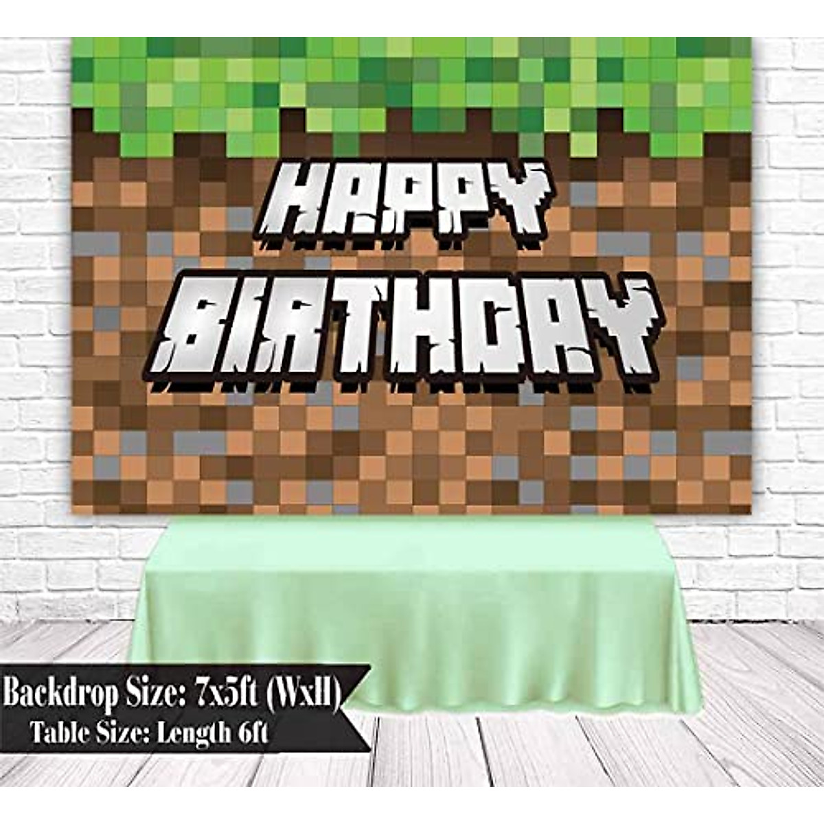 7x5ft Pixel Happy Birthday Backdrop for Video Game Family Birthday Party Supplies Decorations Mining Dirt Block Banner Pixel Miner Birthday Banner Photography Background