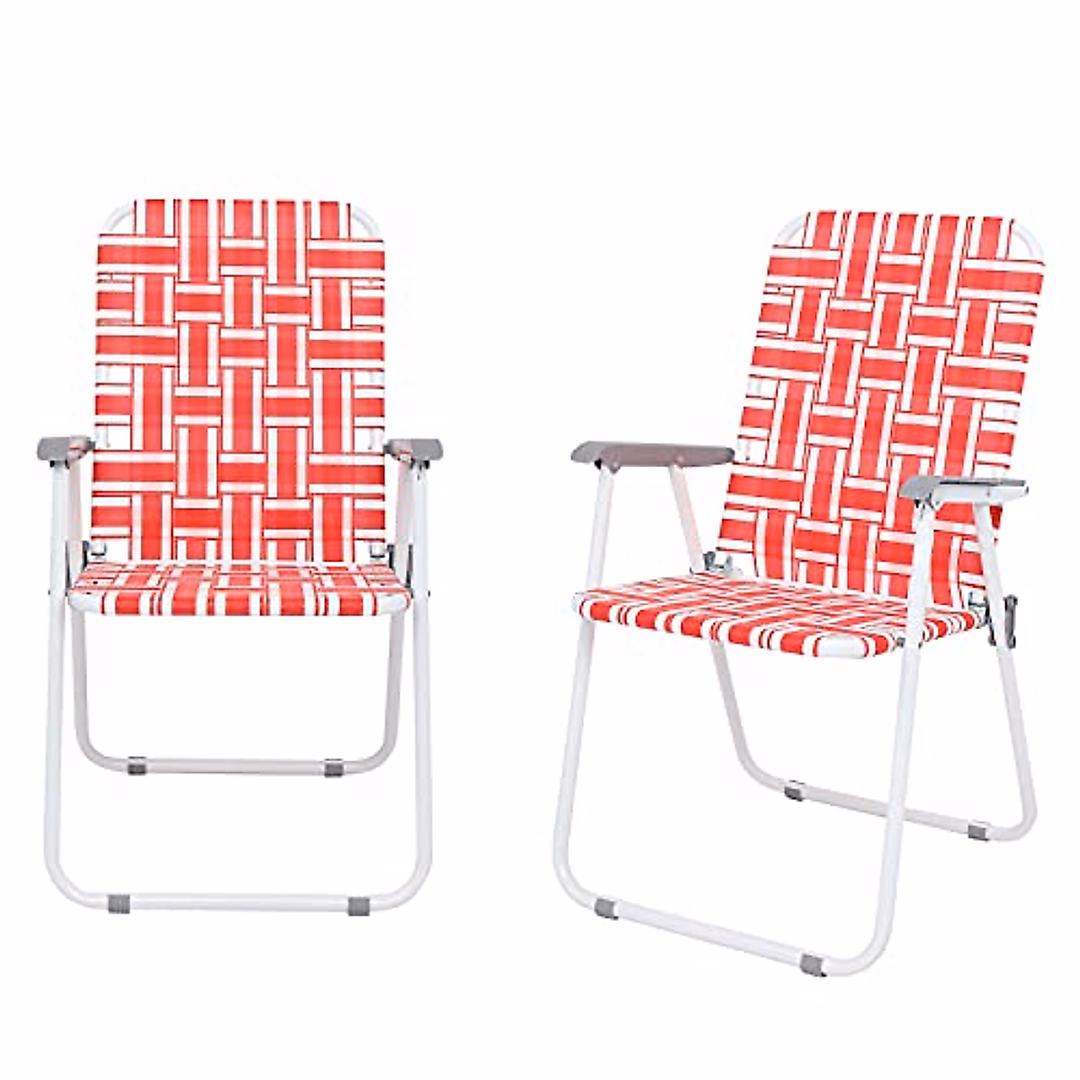 Guangshuohui Set of 2 Patio Lawn Webbed Folding Chairs, Outdoor Beach Chair Portable Camping Chair, Webbed Folding Chair for Yard, Garden (Red & White)