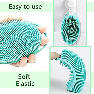 Back Scrubber for Shower with 2 in 1 Bath and Shampoo Brush, Bath Brush Dual-Sided Long Handle Back Scrubber Body Exfoliator for Wet or Dry Brushing (Green)