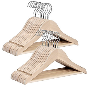 StorageWorks Baby Clothes Hangers, Kids Wooden Hangers with Pant Bar, 20-Pack Natural Wood Hangers for Toddler, Children's Coat Hangers for Closet, Solid Lotus Wood Hangers, Natural Lotus Wood Color
