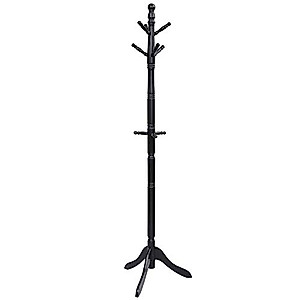 Tangkula Wood Coat Rack Freestanding, Entryway Height Adjustable Coat Stand with 9 Hooks & Stable Tri-Legged Base, Rubber Wood Coat Tree Hall Tree Coat Hanger Stand for Home Office Hall Entryway