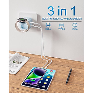 BeaSaf 36W for Apple Charging Block with Built-in Watch Charger, Foldable PD Fast Charger Block for iPhone, Dual Ports Wall Charger Compatible with Apple Watch iPhone AirPods(Blue)