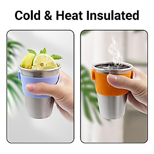 Rich&Ray 12 oz Magnetic Fridge Cups, Magnetic Hanging Cup Hanging on Fridge, Reusable Stainless Steel Cups with Silicone Cup Holder for Fridges or Water Coolers, 4 Pack (Multicolor)