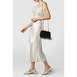 BABEYOND Women's Ostrich Feather Clutch - Pearl Evening Bag Shoulder Dress Handbag Purse for 1920s Party Prom Wedding