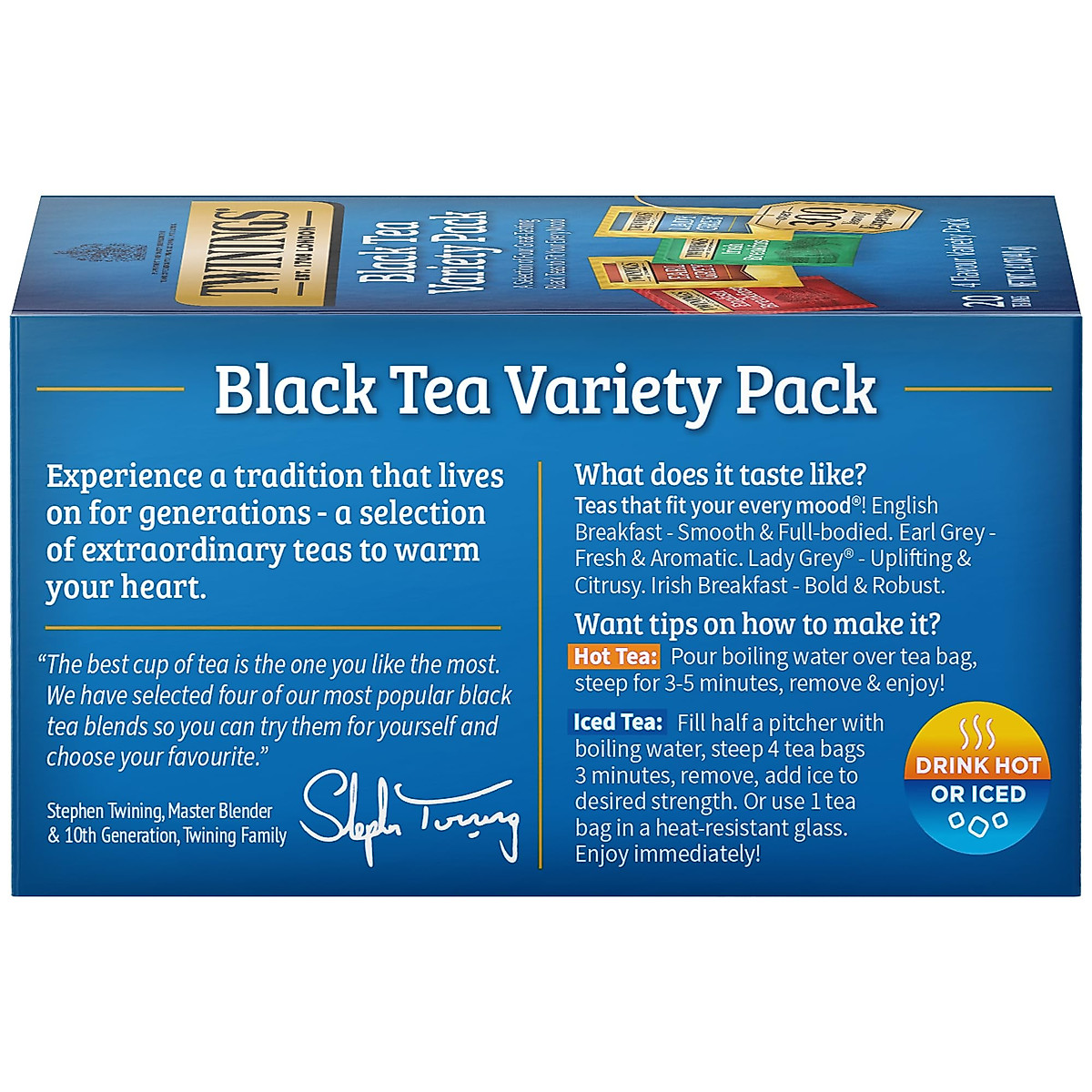 Twinings Black Tea Variety Pack with Earl Grey Tea, English Breakfast Tea, Irish Breakfast Tea, and Lady Grey Tea Bags, Individually Wrapped, 20 Count Ea (Pack of 3)