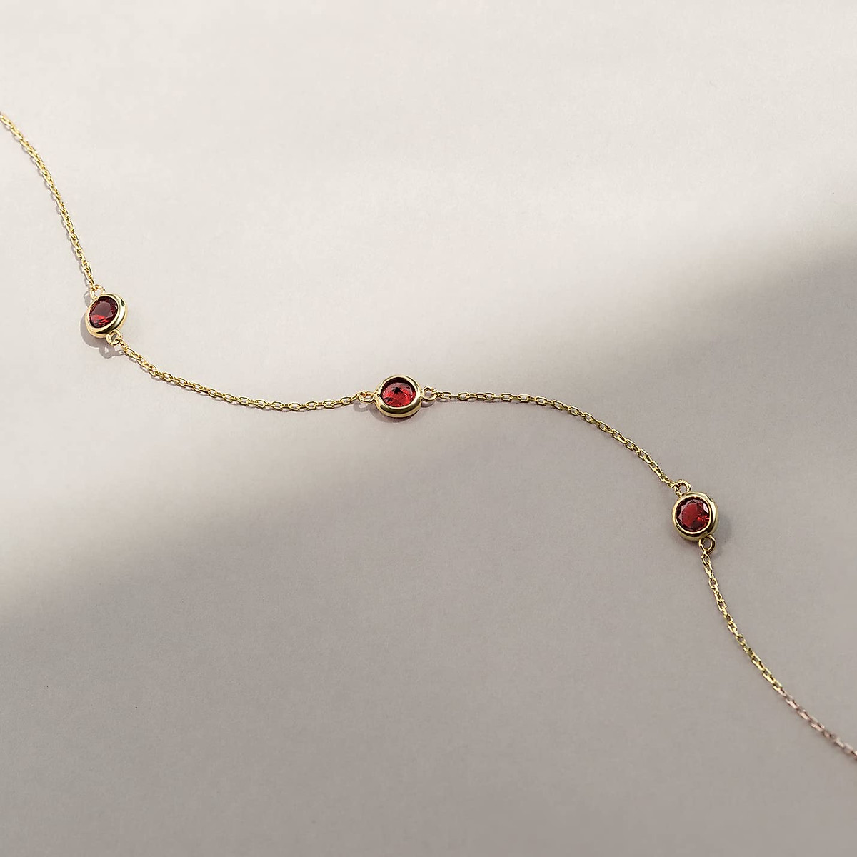GELIN 14k Solid Gold Ruby Station Bracelet for Women