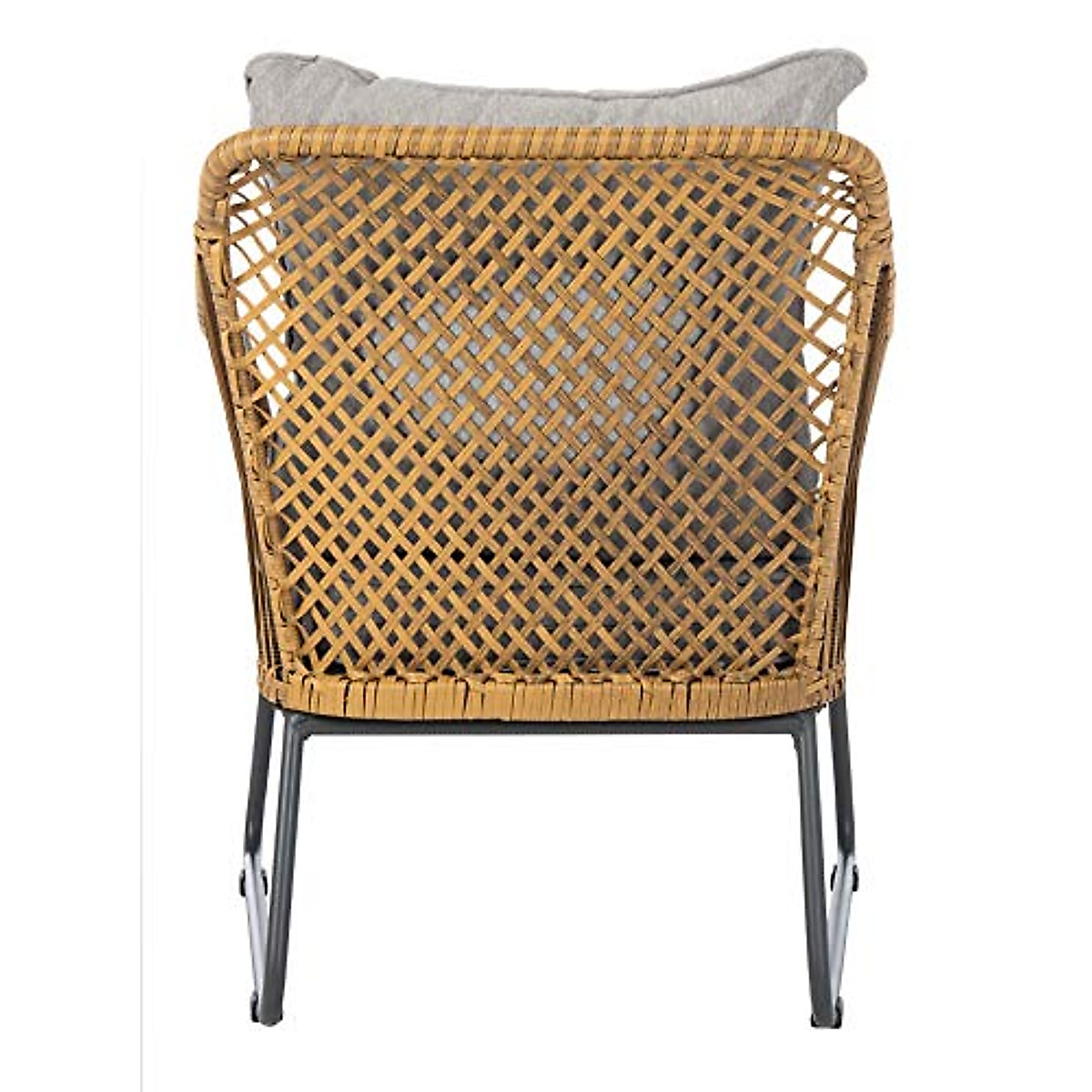 SAFAVIEH Outdoor Collection Jensen Natural Brown Rattan/Grey Seat Cushion 3-Piece Patio Lounge Bistro Set with Table (PAT9008A)