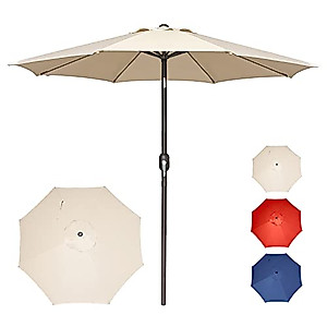 Trenovo 9 FT Outdoor Patio Umbrella -2023 Pro-Series Ultra Durable Table Umbrella with Push Button Tilt and Crank, Updated UV Protection Tech & 8 Reinforced Ribs, Waterproof Market Umbrella for Garden, Lawn, Deck, Backyard, Pool (Tan)