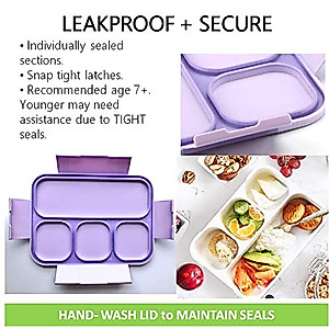 Bento Box for Kids Lunch-Boxes for Girls Boys | Food Safe Portion Snack Containers for Toddlers Pre-School | Cute Day-Care Meal Container BPA Free Lunches | Purple Green-Yellow 4 Compartments, 2 pack