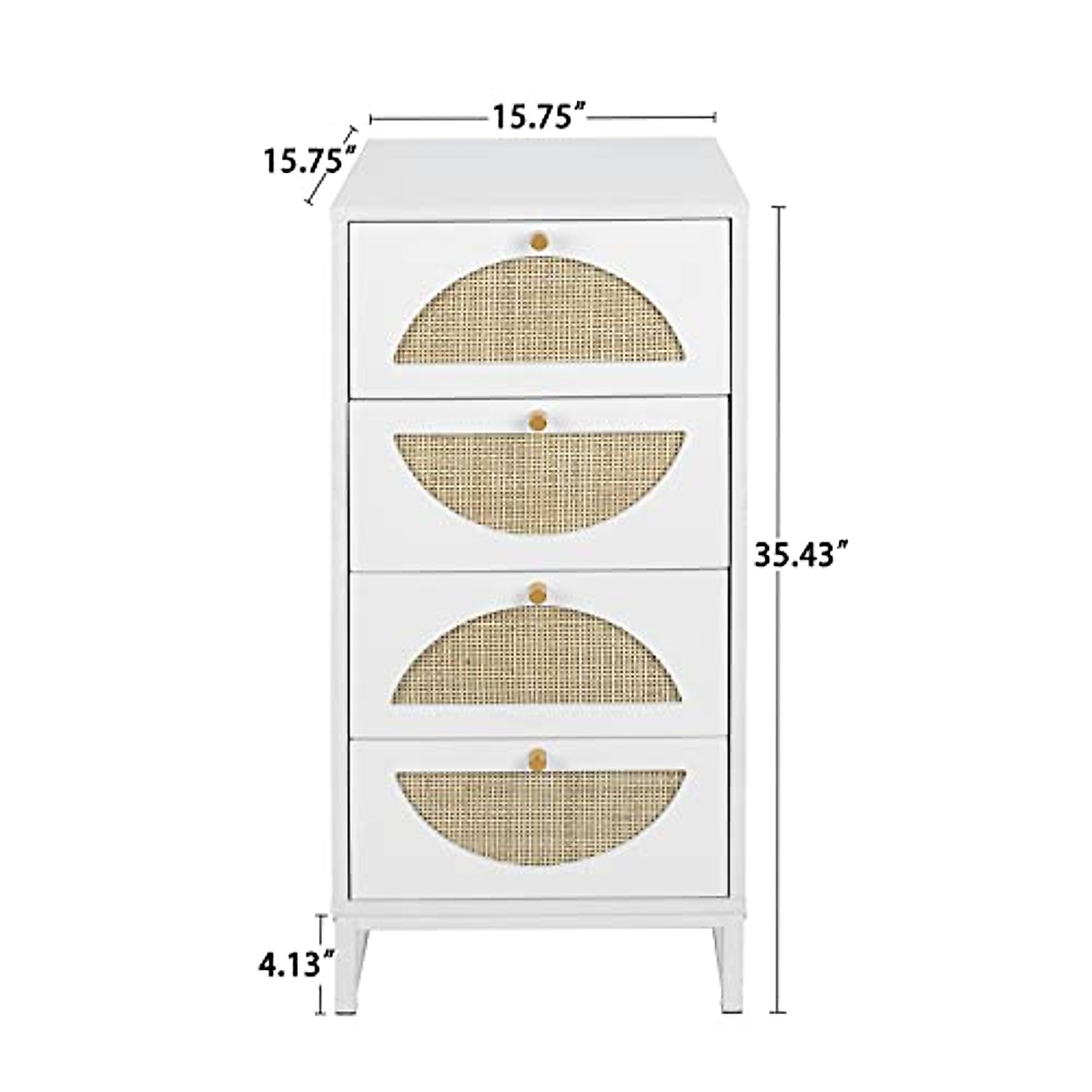 Natural Rattan Drawer Chest Storage Cabinet Suitable for Living Room and Bedroom, Bedroom Dresser with 4 Drawers for Small Space, Storage Tower Organizer Unit for Hallway/ Entryway/ Closets (White)