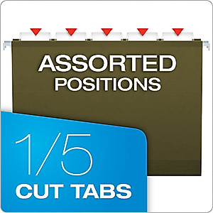 Pendaflex Reinforced Hanging Folders, Letter Size, Standard Green, 1/5 Cut, Includes Tabs and Inserts, 25/Box (41521AMZ)