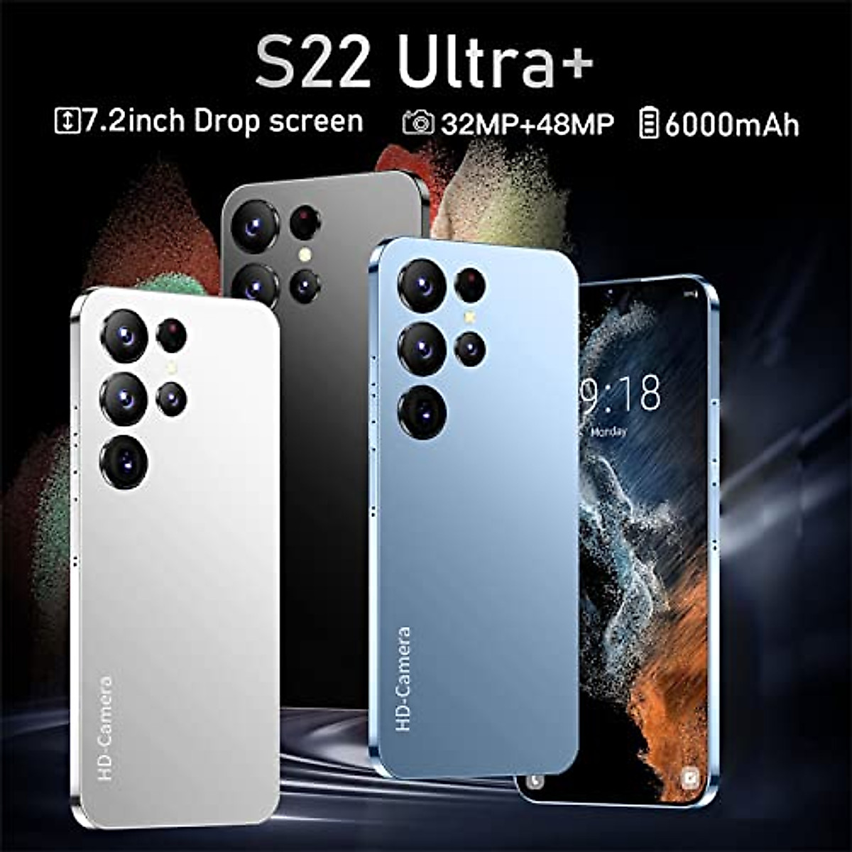 4G Smartphone, 6.82 inch HD Full Screen Ultra Dual Card Dual Standby Thin Cell Phone, MTK6737 CPU, 8GB RAM, 256GB Storage, Face Recognition, 8MP 32MP Cameras, 6000mAh Battery