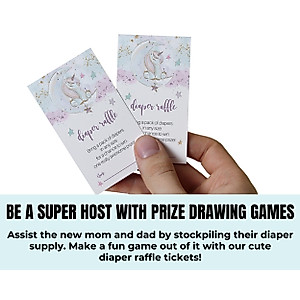 Paper Clever Party Unicorn Diaper Raffle Tickets - 25 Pack - Girls Baby Shower Games for Prizes - Invitation Insert Cards for Diaper Raffle