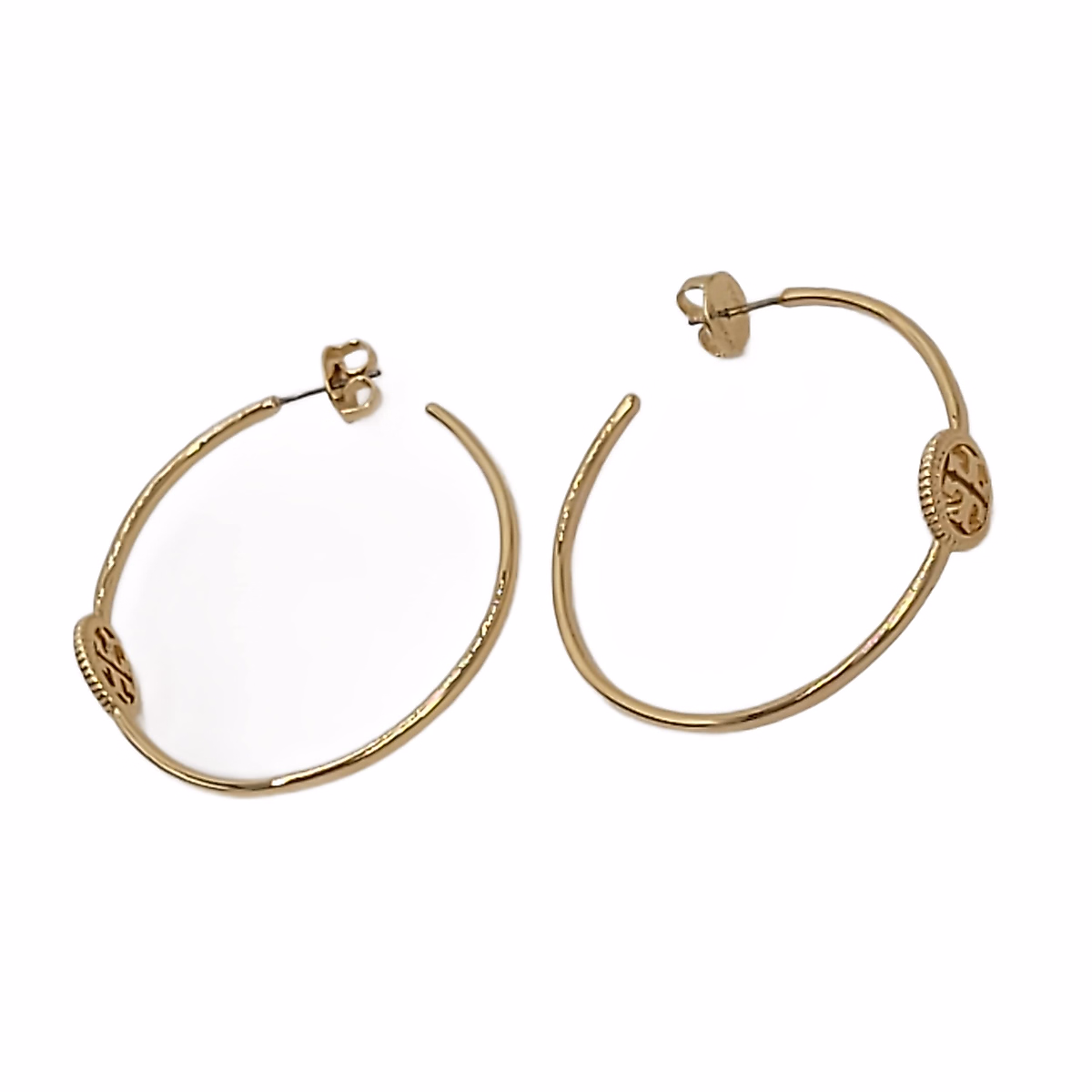 Tory Burch 137720 Tory Gold Tone Rope Logo Women's Hoop Earrings