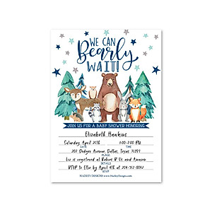 25 Can Bearly Wait Baby Shower Invitations, Sprinkle Invite For Boy, Coed Rustic Gender Reveal Neutral Theme, Cute Woodland Fill or Write In Blank Printable Card, Deer Animals Party DIY Supplies