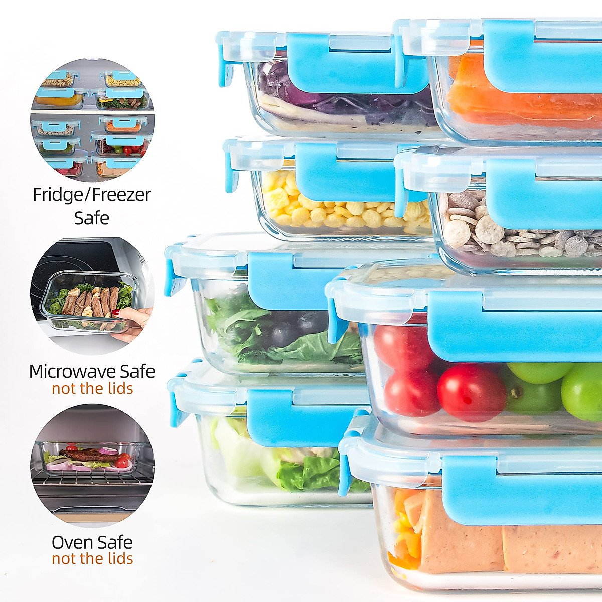 UMI UMIZILI Glass Food Storage Containers with Lids, 10 Pack Leakproof Glass Meal Prep Containers Airtight Stackable Glass Containers for Leftover, Fruit, Vetageables, Dishwasher Safe